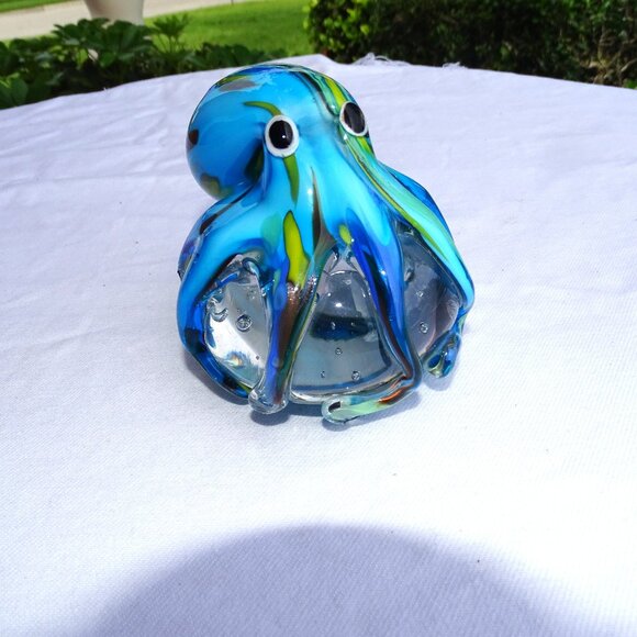 Accents | Aqua And Yellow Glass Octopus Paperweight | Poshmark